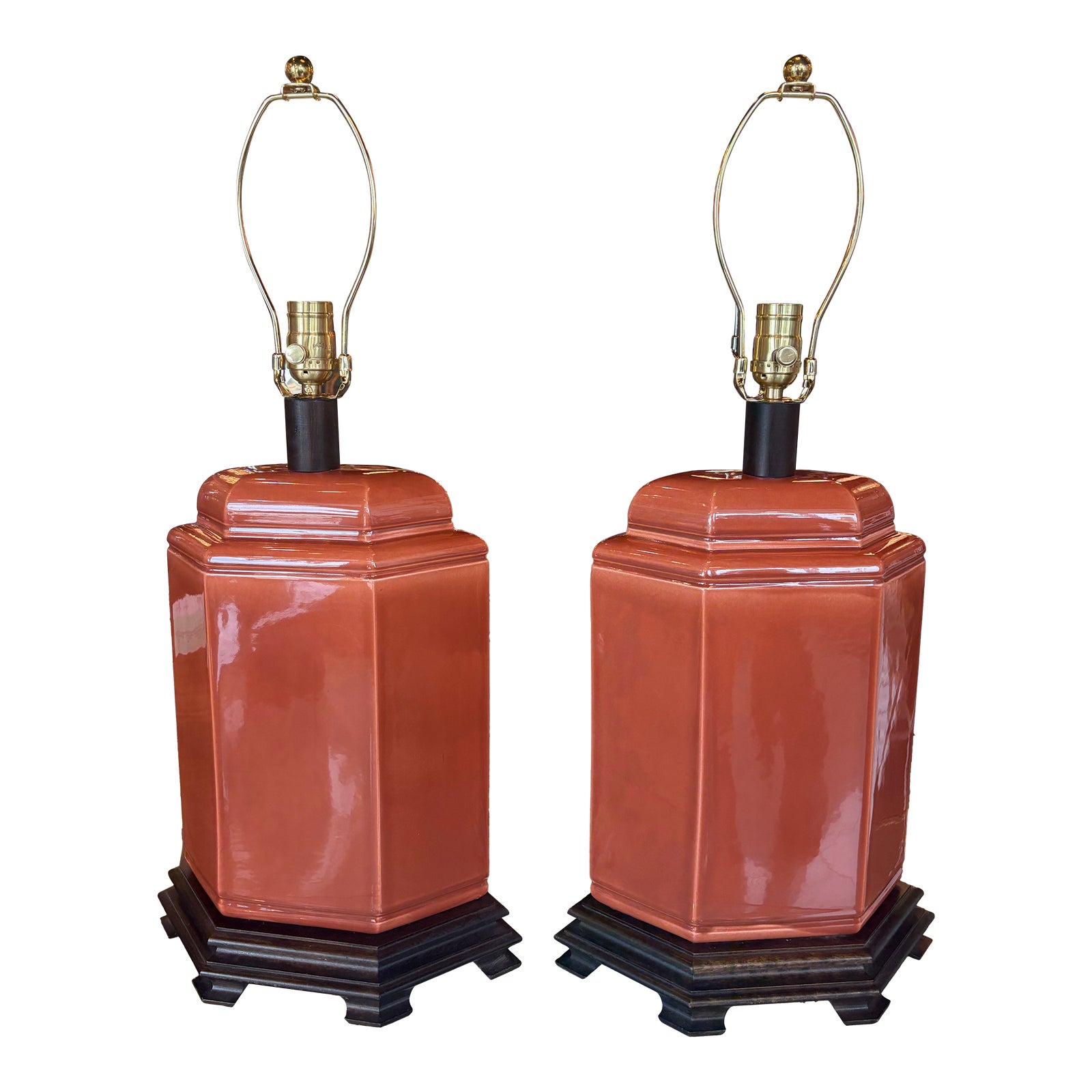 Vintage Pair of Orange Chinoiserie Ceramic Table Lamps Newly Wired ...