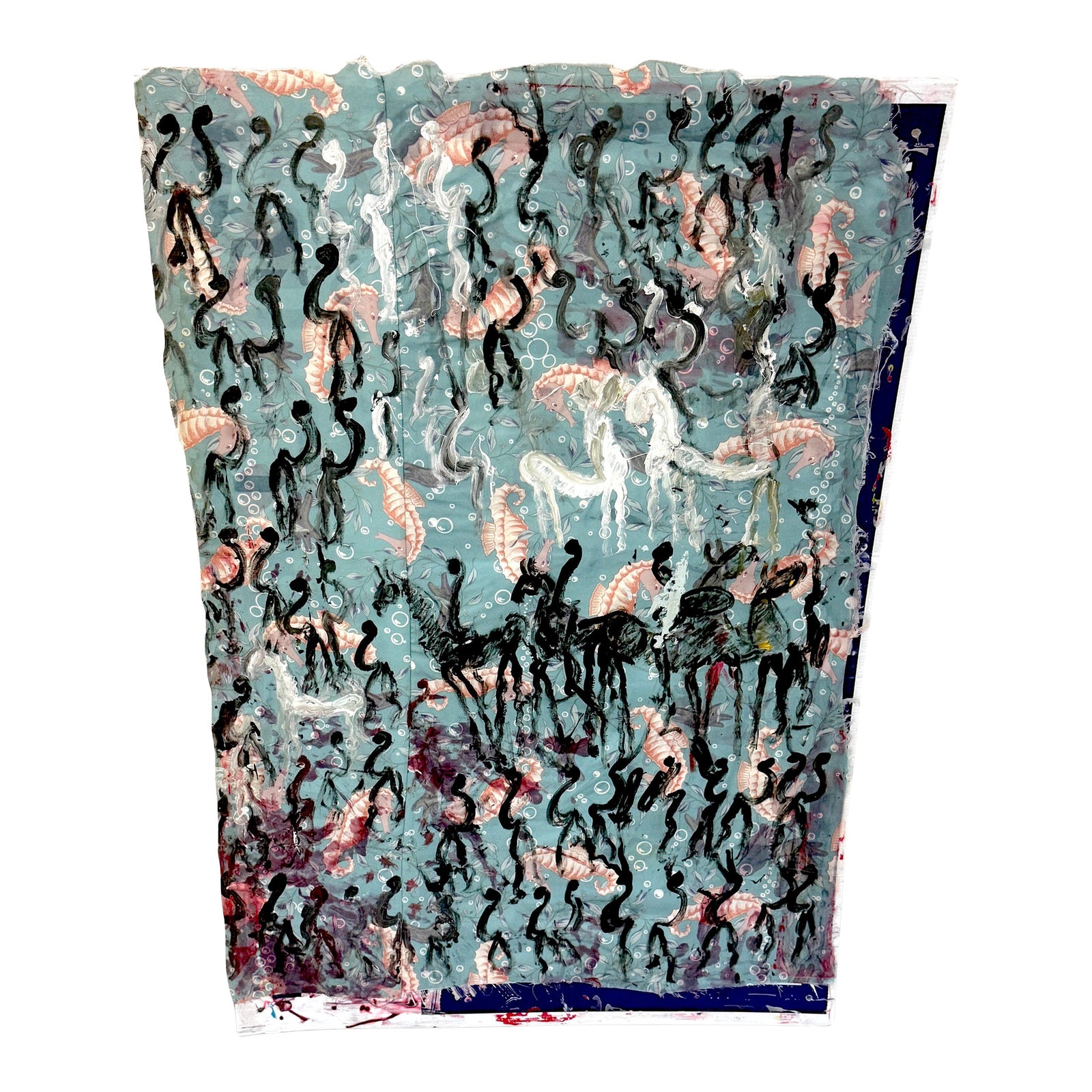 Purvis Young Mixed Media on Poster Board with Seahorse Fabric & Painted ...