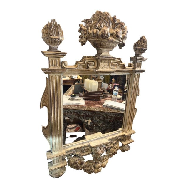 Antique Italian Carved Patinated Wood Mirror | Chairish