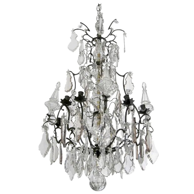French Bronze and Crystal Chandelier | Chairish