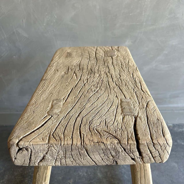 Vintage Reclaimed Elm Wood Stool | Chairish