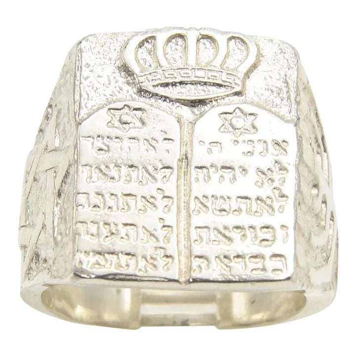 Judaica Ten Commandments Menorah Star of David Men's Sterling Silver ...