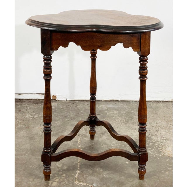 Antique Walnut Cloverleaf Turned Leg Side Table | Chairish