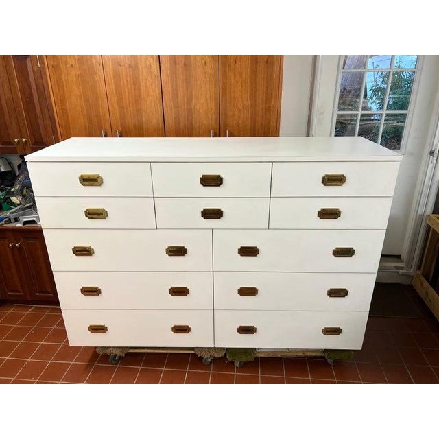 Large White Post Modern Custom Campaign Dresser | Chairish