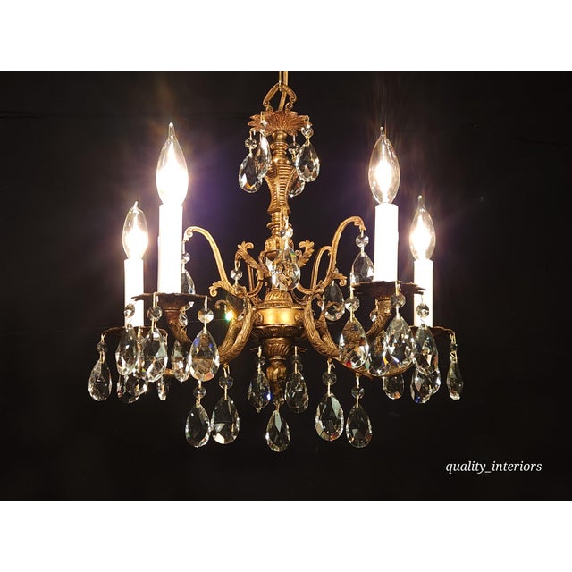 Vintage French 5 Arm 5 Lite Bonny Brass Dark Patina Cut Lead Crystal ...