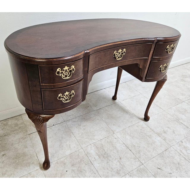 1980s Vintage Henredon Mahogany Kidney Shape Writing Desk Vanity Banded ...