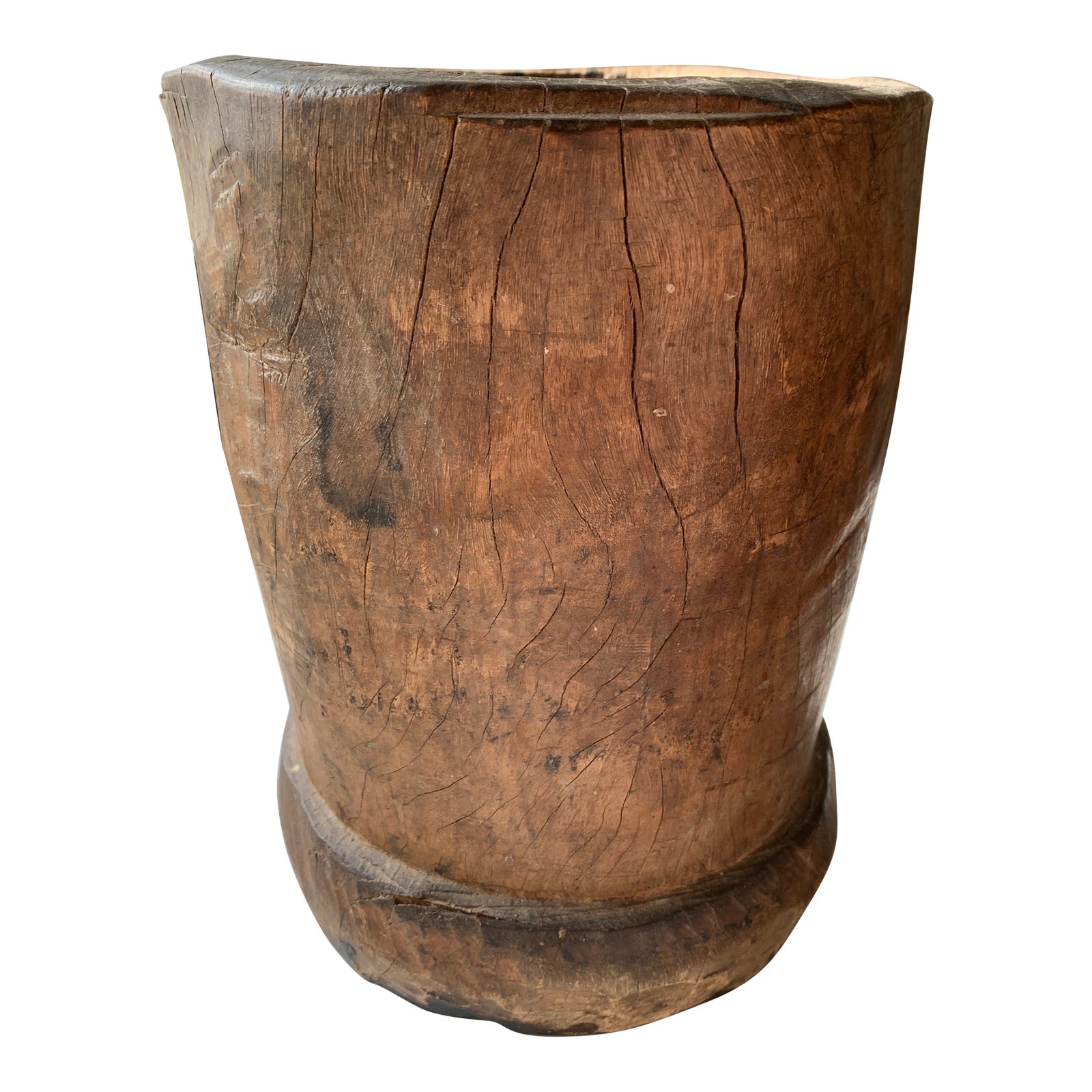 Antique Rustic Wooden Mortar Primitive Vessel | Chairish