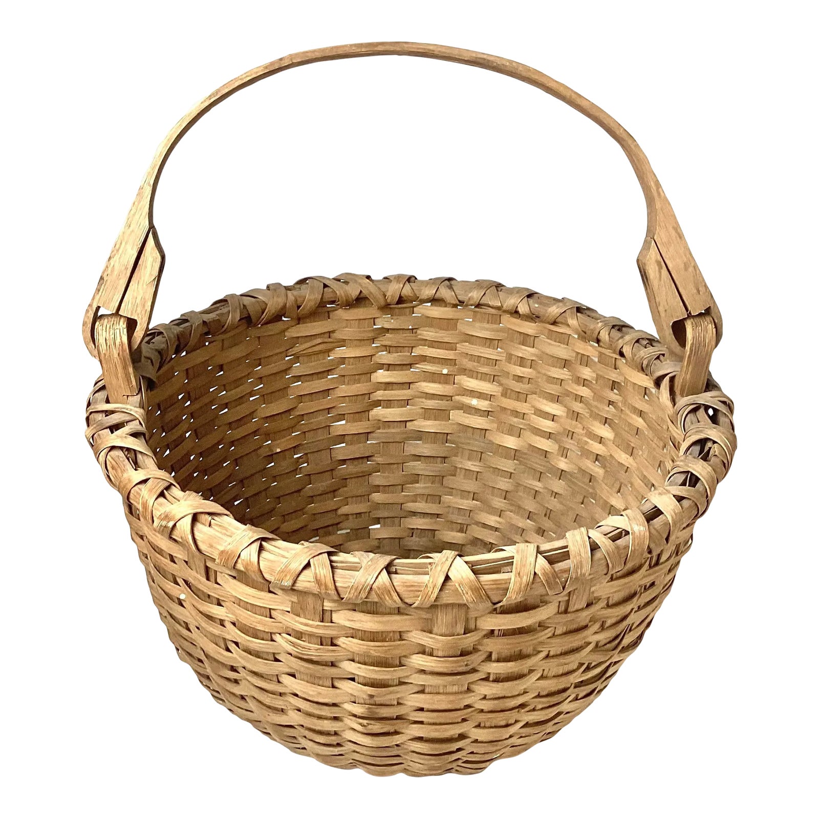 Antique Large Woven Oak Splint Swing Handle Field Basket | Chairish