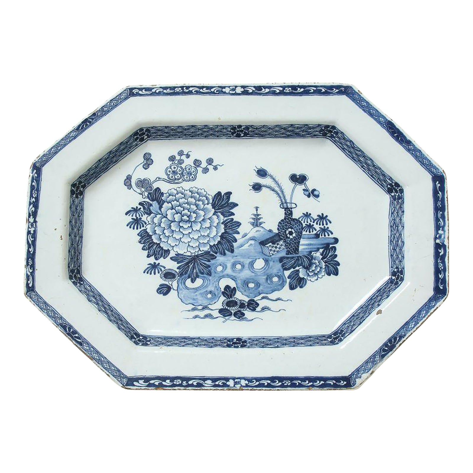 Large Irish Delft Blue & White Serving Platter | Chairish
