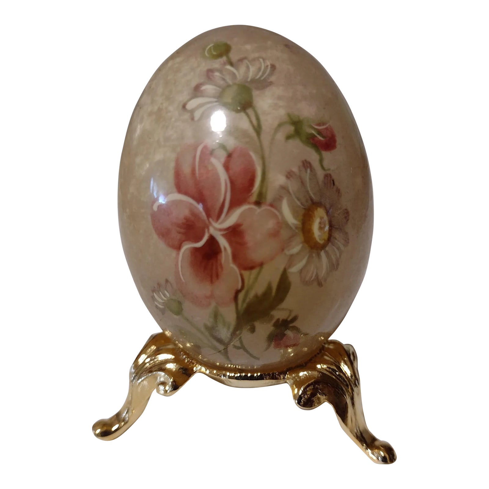 Mid 20th Century Italian Alabaster Flowered Egg | Chairish