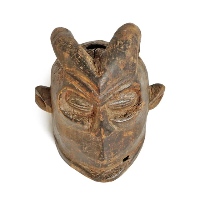 Vintage Carved Wood Helmet Mask | Chairish
