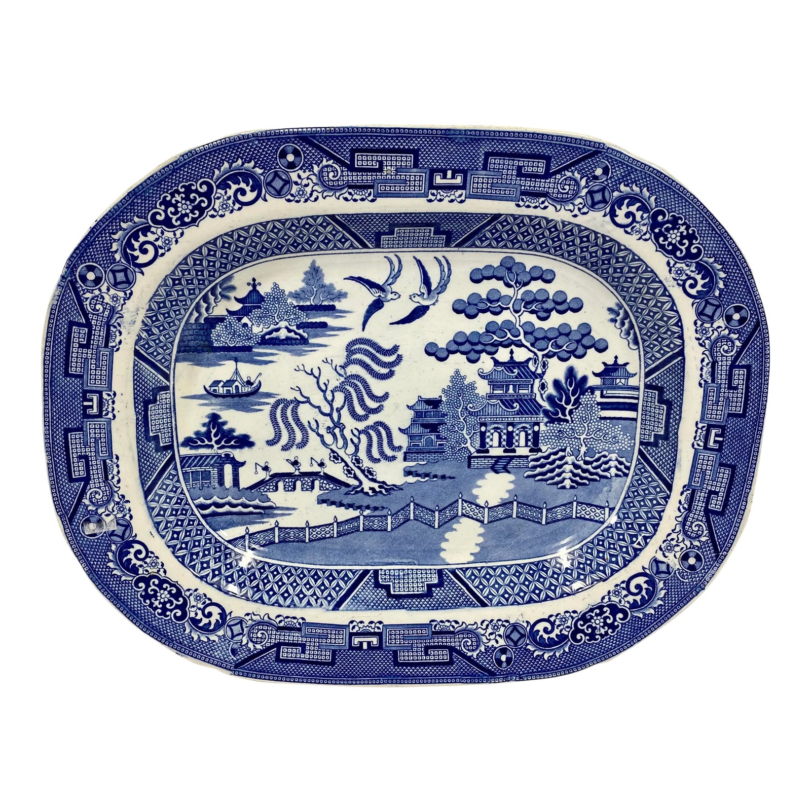Antique Staffordshire Crown Pottery Ironstone Blue Willow Serving ...