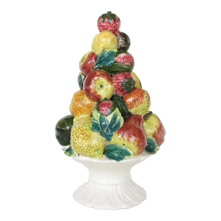 Vintage Ceramic Mixed Fruit Topiary With White Pedestal Base | Chairish