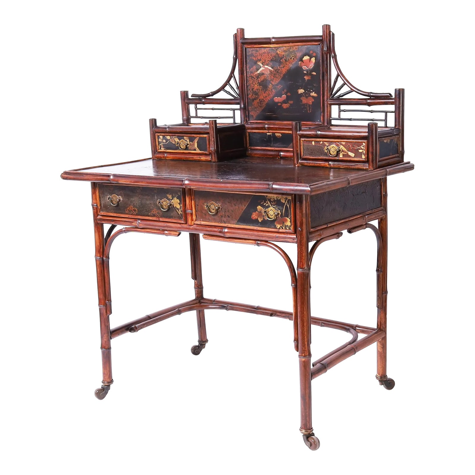 Antique English Aesthetics Movement Bamboo and Lacquer Desk | Chairish
