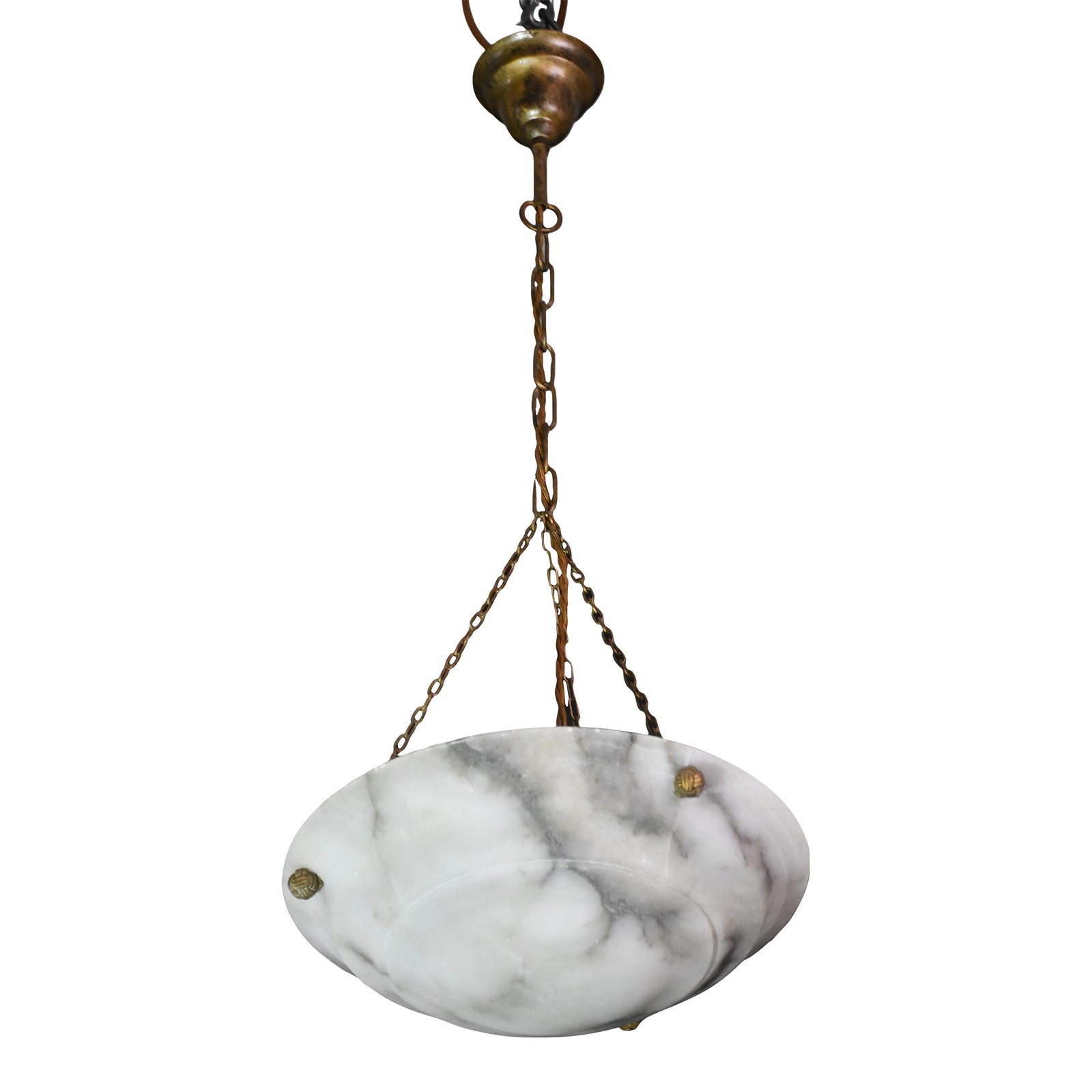 French Art Deco White Alabaster Pendant Light With Dark Veining, Circa ...