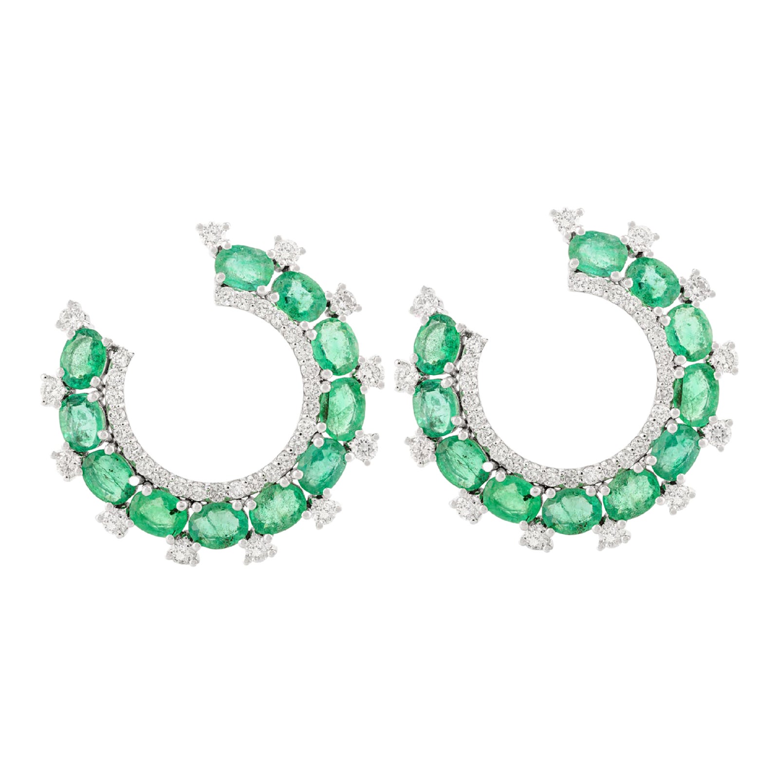 Trending Emerald & Diamonds C-Shape Front Facing Half Moon Earrings - 2 ...