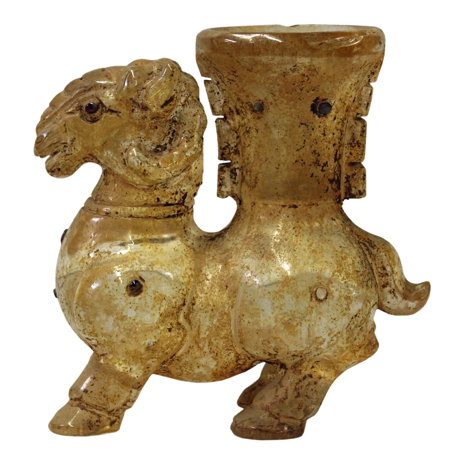 Chinese Clear Crystal Glass Vintage Dusty Finish Ram Jar Figure | Chairish