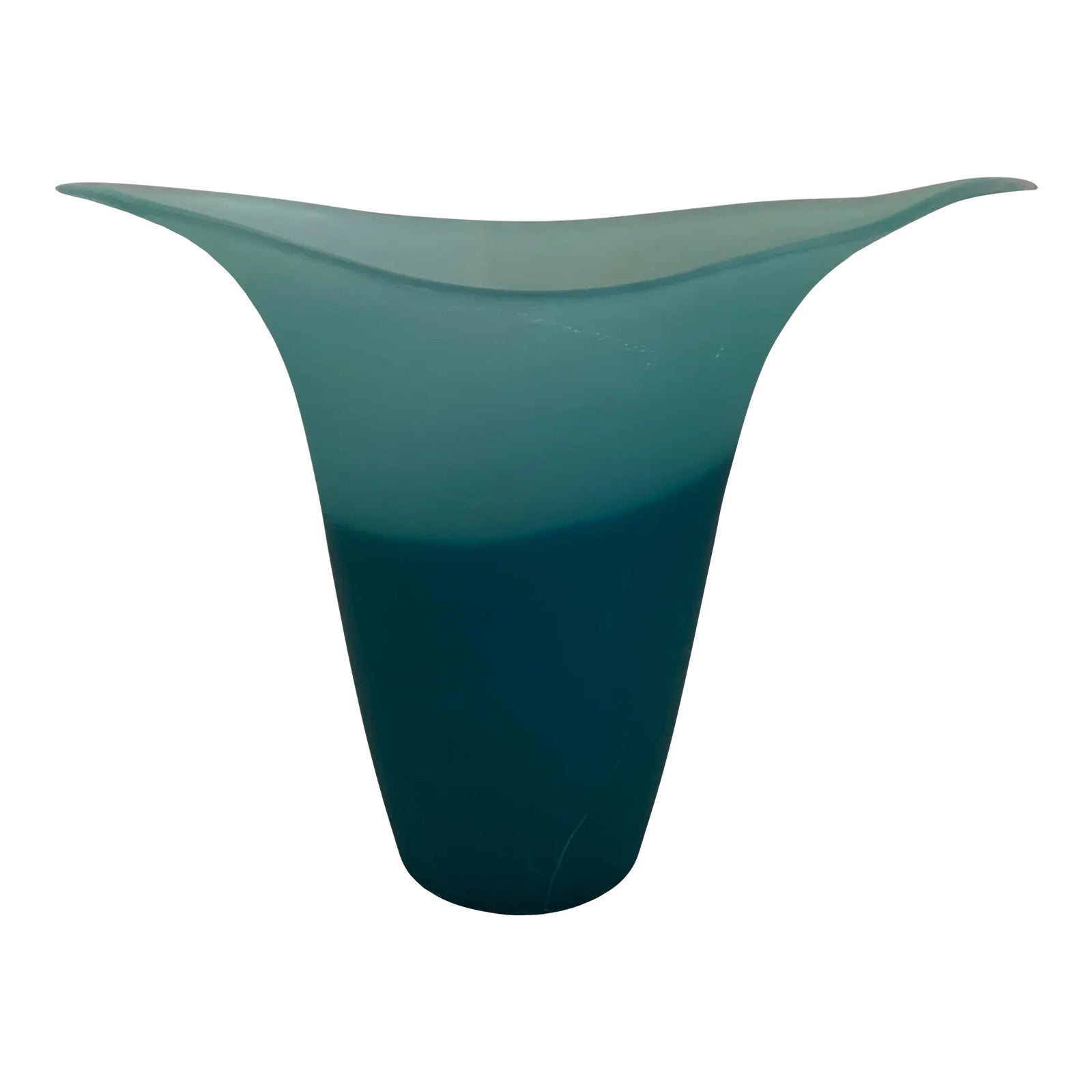Murano Frosted Aqua Wing Lipped Art Glass Vase | Chairish