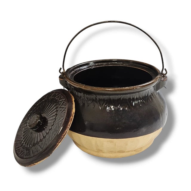 Bohemian Stoneware Brown Bean Pot W/ Lid Attributed to Zanesville ...