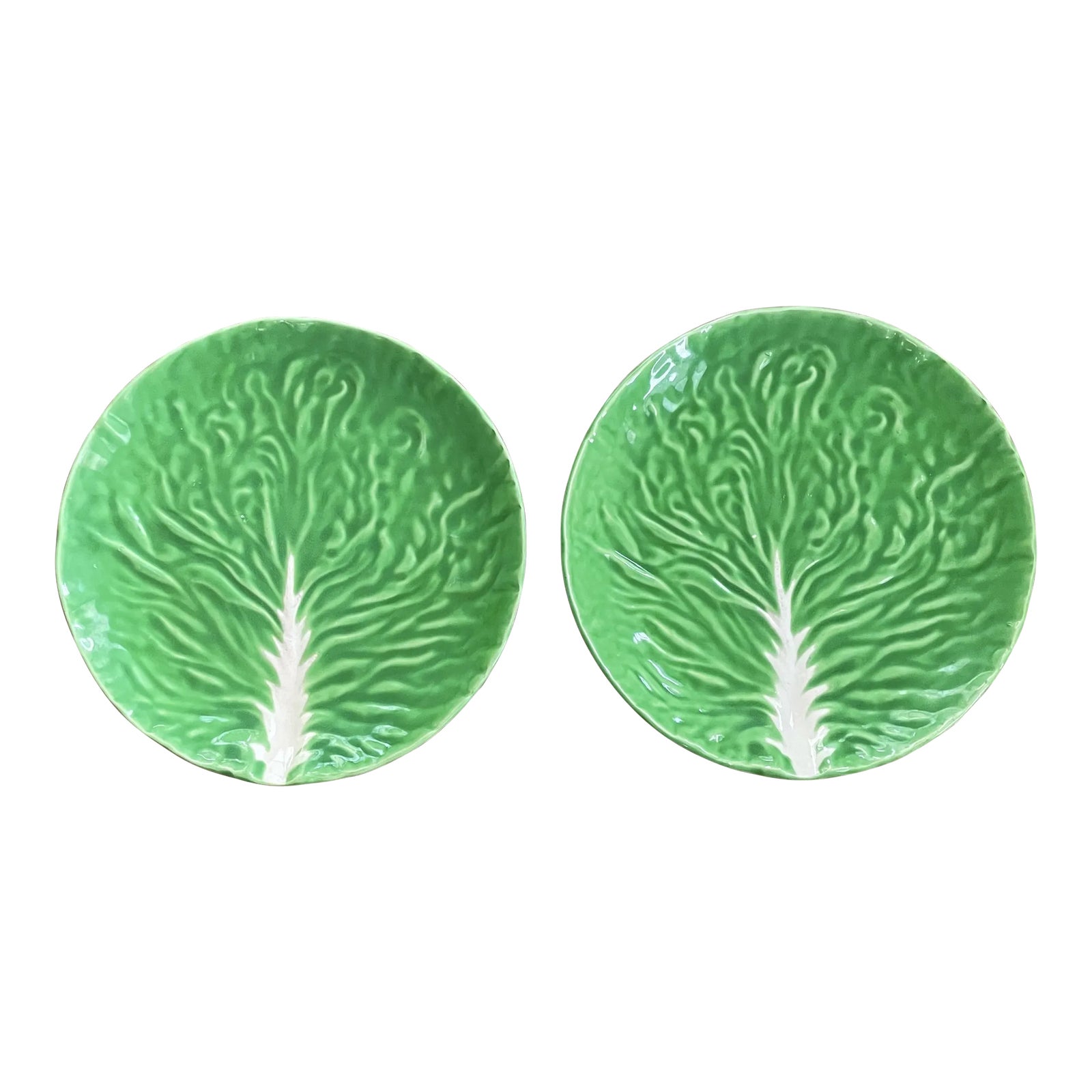 1960s Italian Large Cabbage Ware Plates- Set of 2 | Chairish