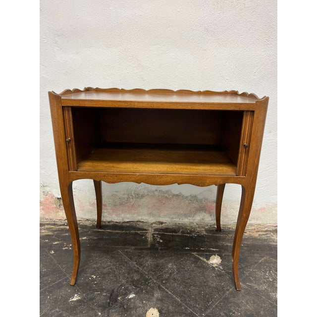 Vintage Country French Louis XV Tambour Bedside Side Table | Chairish