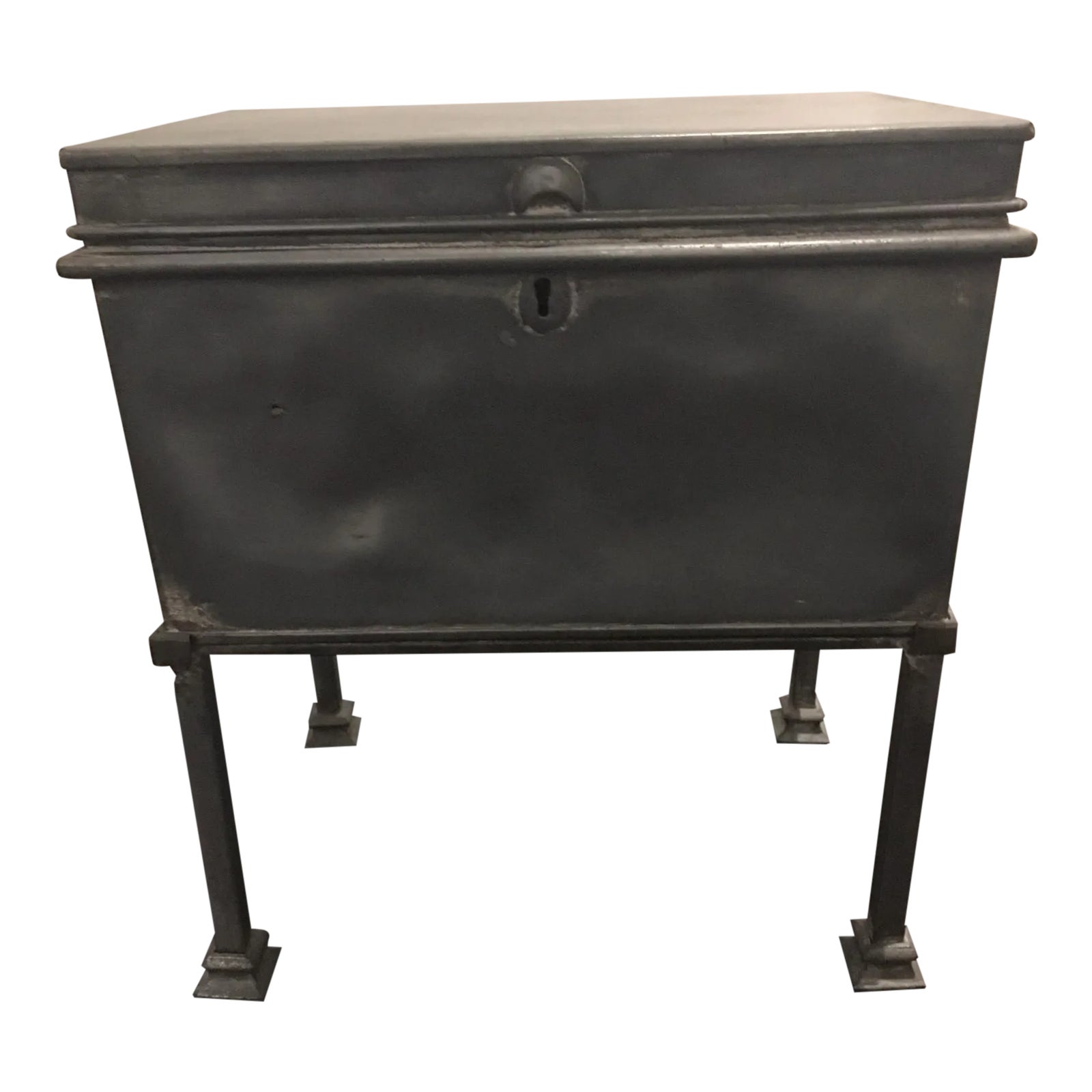1920s Vintage Steel Storage Box on Custom Steel Stand | Chairish