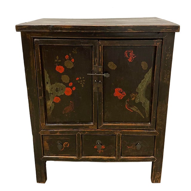 19th Century Antique Chinese Painted Cabinet/Side Table | Chairish
