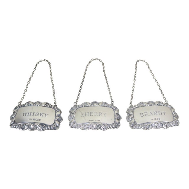 English Silver Bottle Tags - Set of Three | Chairish