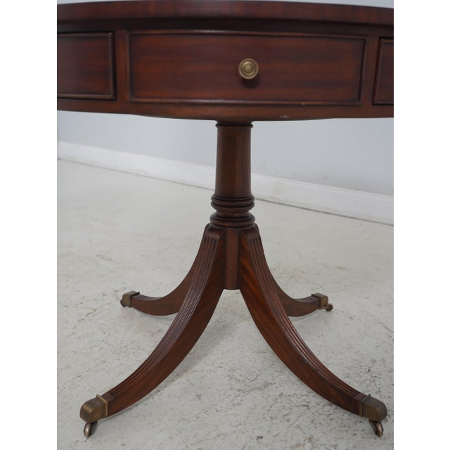 Ethan Allen Round Leather Top Drum Table | Chairish