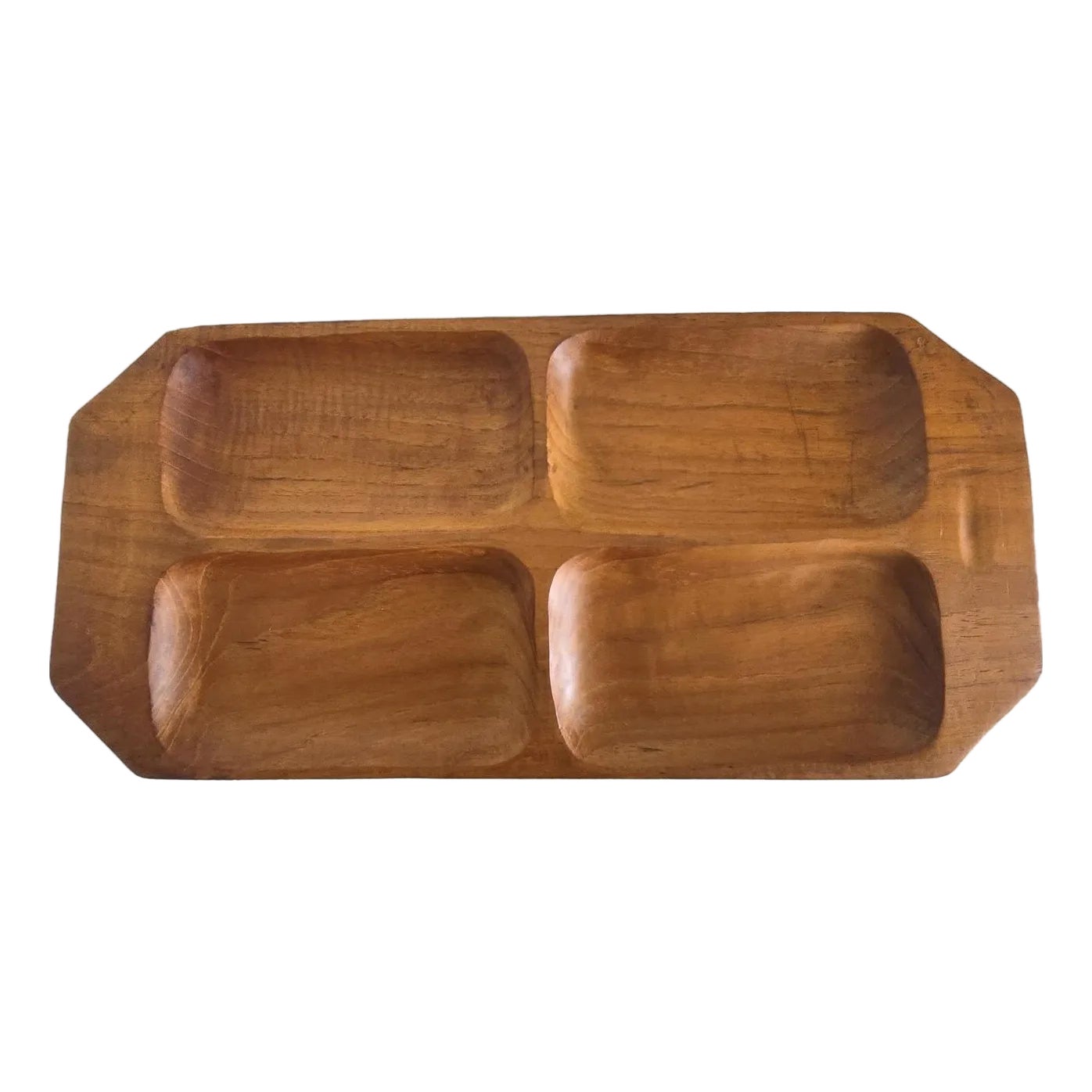 1960s Danish Teak Wood Oblong Partitioned Tray | Chairish