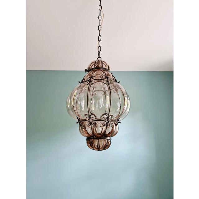 Large Mid-Century Venetian Pendant Light in Smoked Blown Murano Glass ...