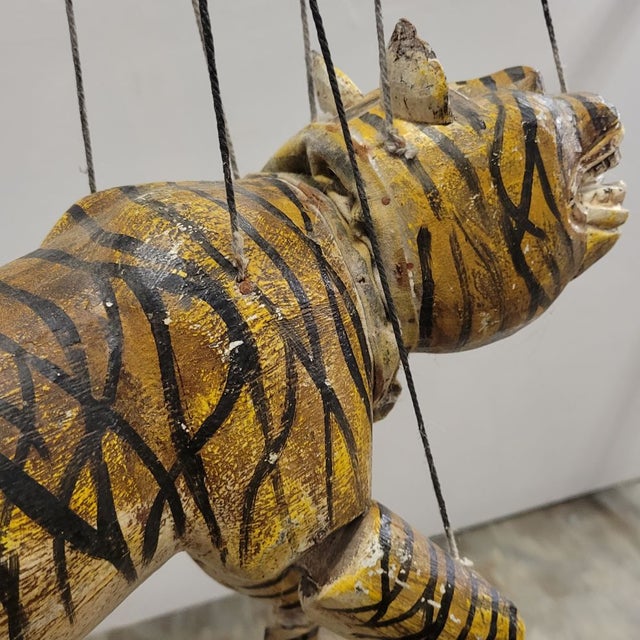 Antique Burmese Asian Wood Tiger Marionette Puppet | Chairish