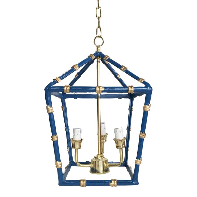 Navy Bamboo Lantern, Medium Size | Chairish