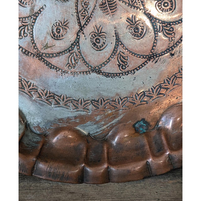 Vintage Moroccan Rustic Worn Silver and Copper Decorative Serving Tray ...