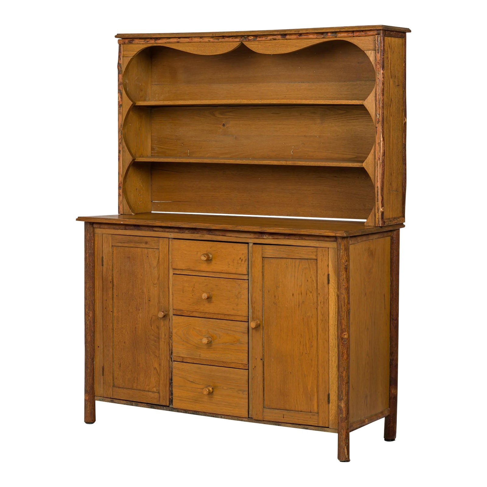 Rustic Old Hickory Wooden Two Part Kitchen Hutch | Chairish