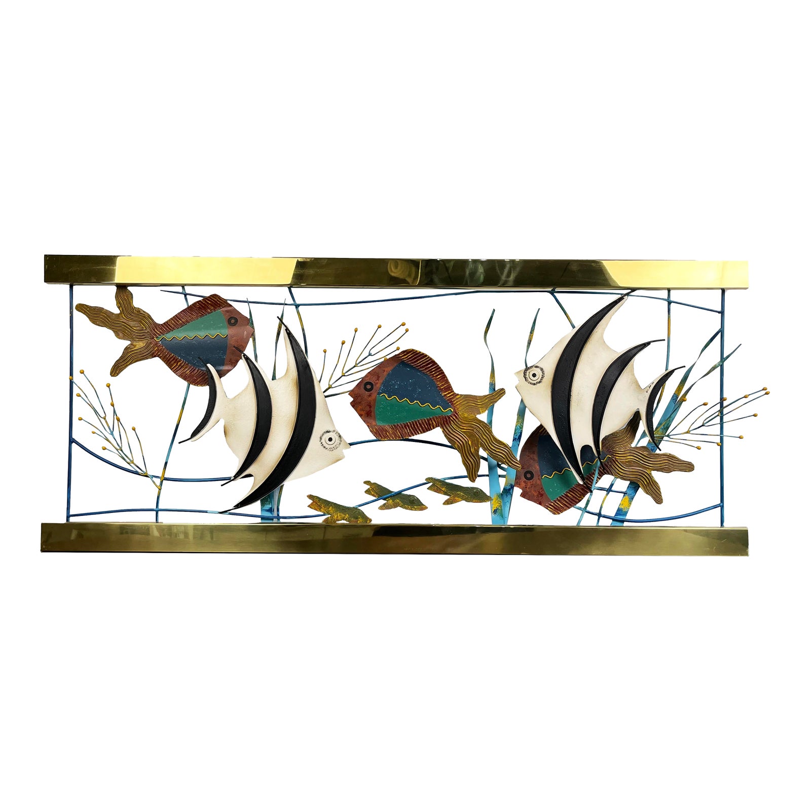 1990s C. Jere Aquarium Tropical Fish Metal Wall Hanging Sculpture ...