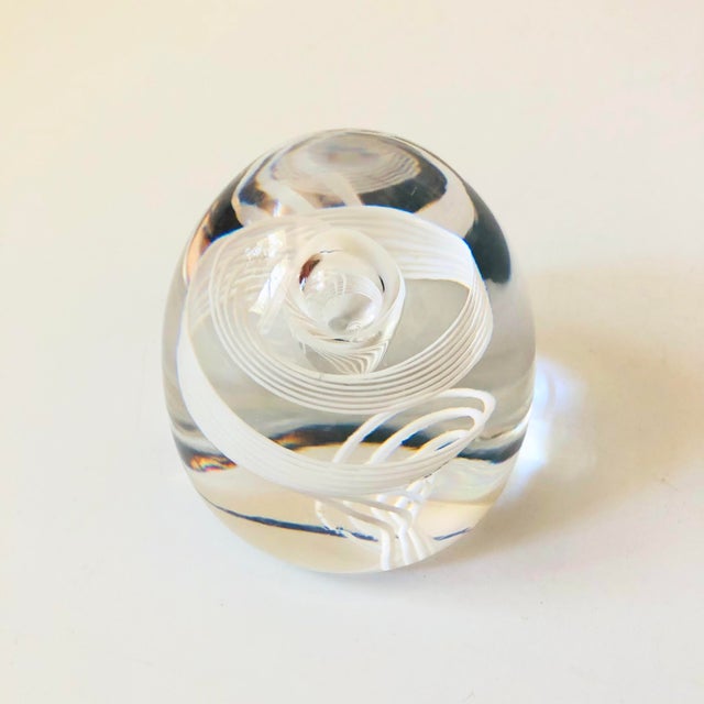 Steuben Latticino Spiral Crystal Paperweight - Signed | Chairish