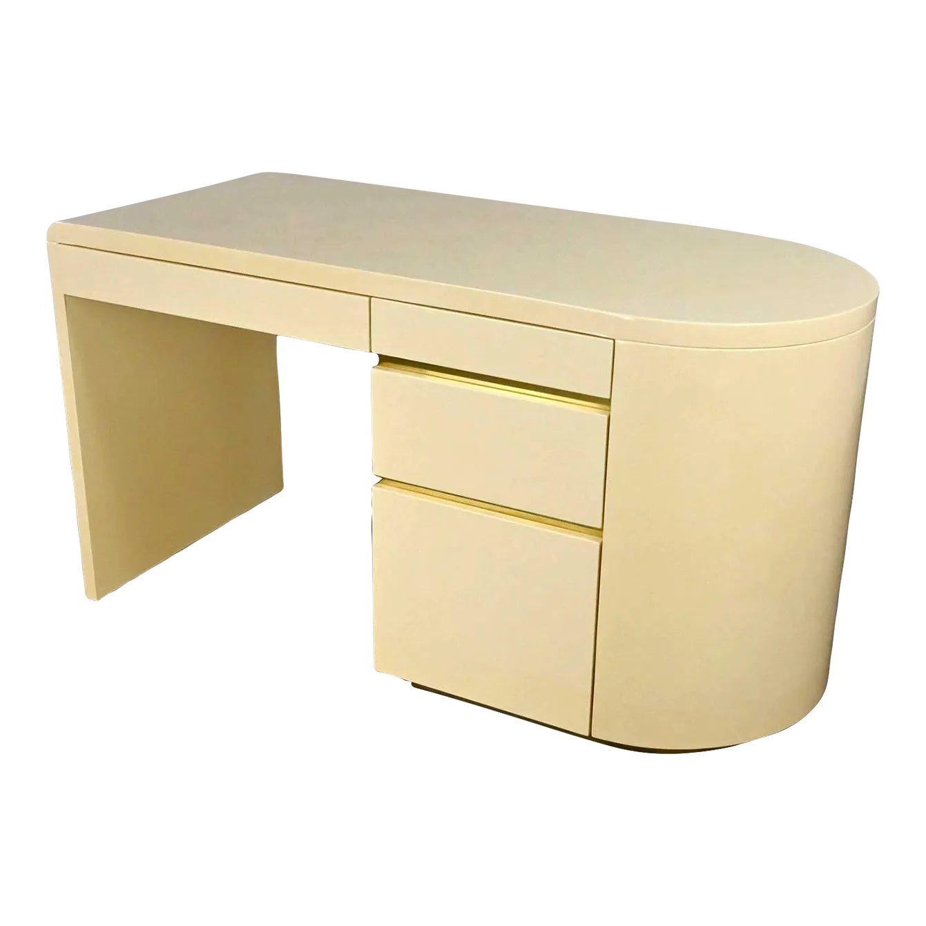 Modern Off White Lacquered Desk Brass Details in the Style of Milo ...