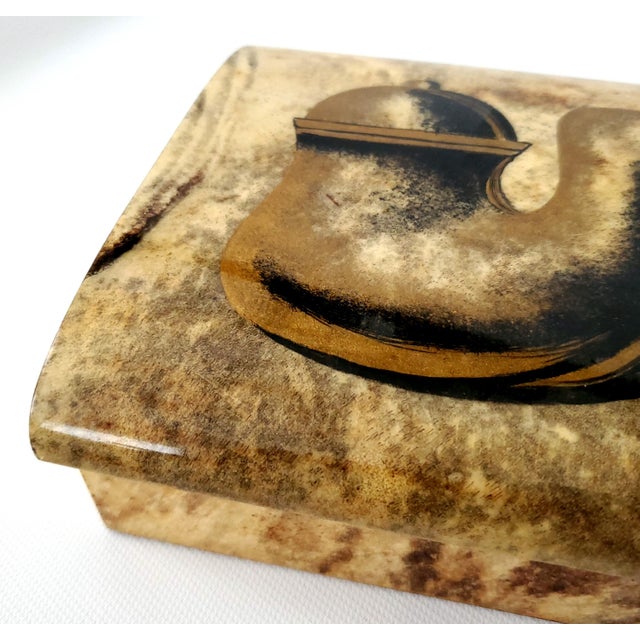 Aldo Tura Fornasetti Style Brown GoatSkin Parchment Box With Hand ...