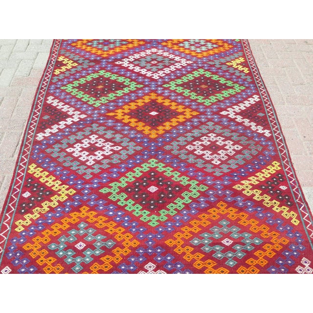 Mid 20th Century 60s Bright Colors Turkish Embroidered Boho Kilim Area ...