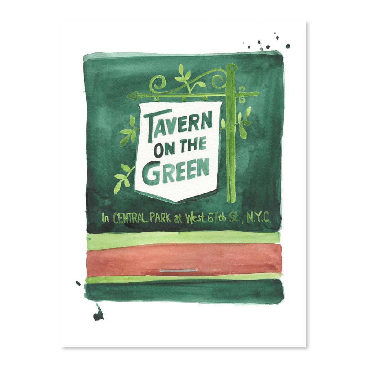 Furbish Tavern on the Green Matchbook Watercolor Print, 5" x 7" | Chairish