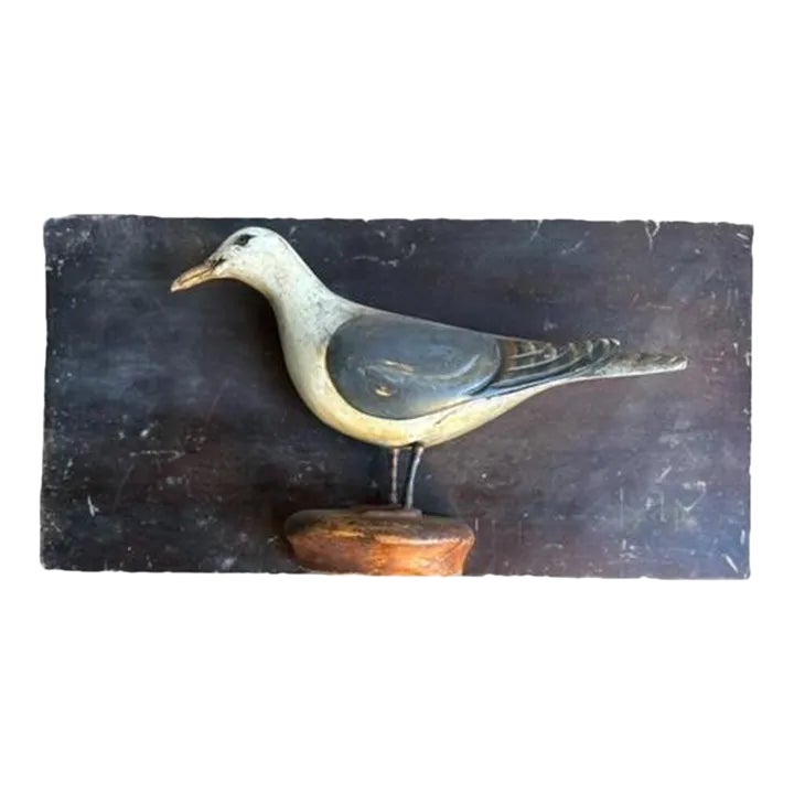 1900 American Folk Art Wood Carved Seagull on Board | Chairish