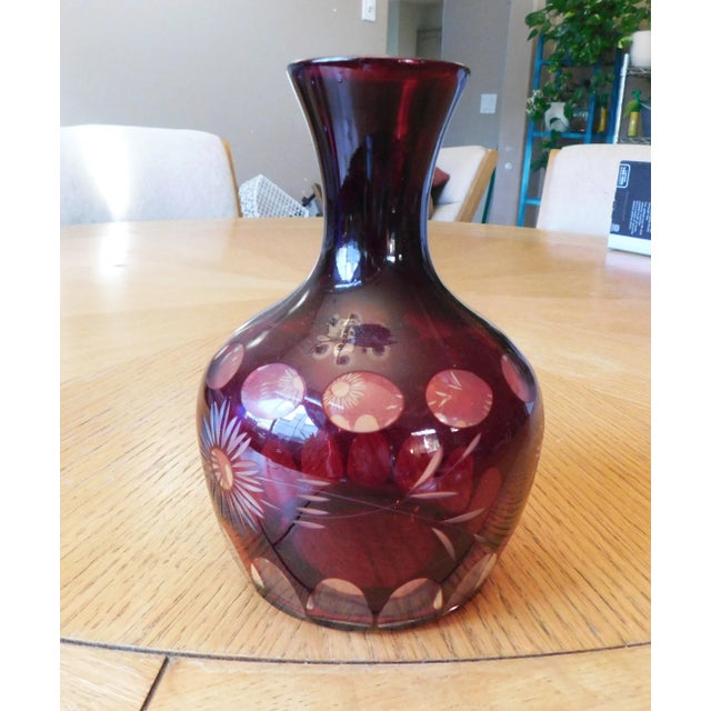 1960s Red Cut to Clear Carafe or Vase | Chairish