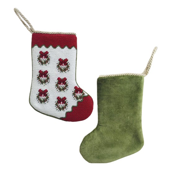 Christmas Wreath Needlepoint Stocking, Large | Chairish