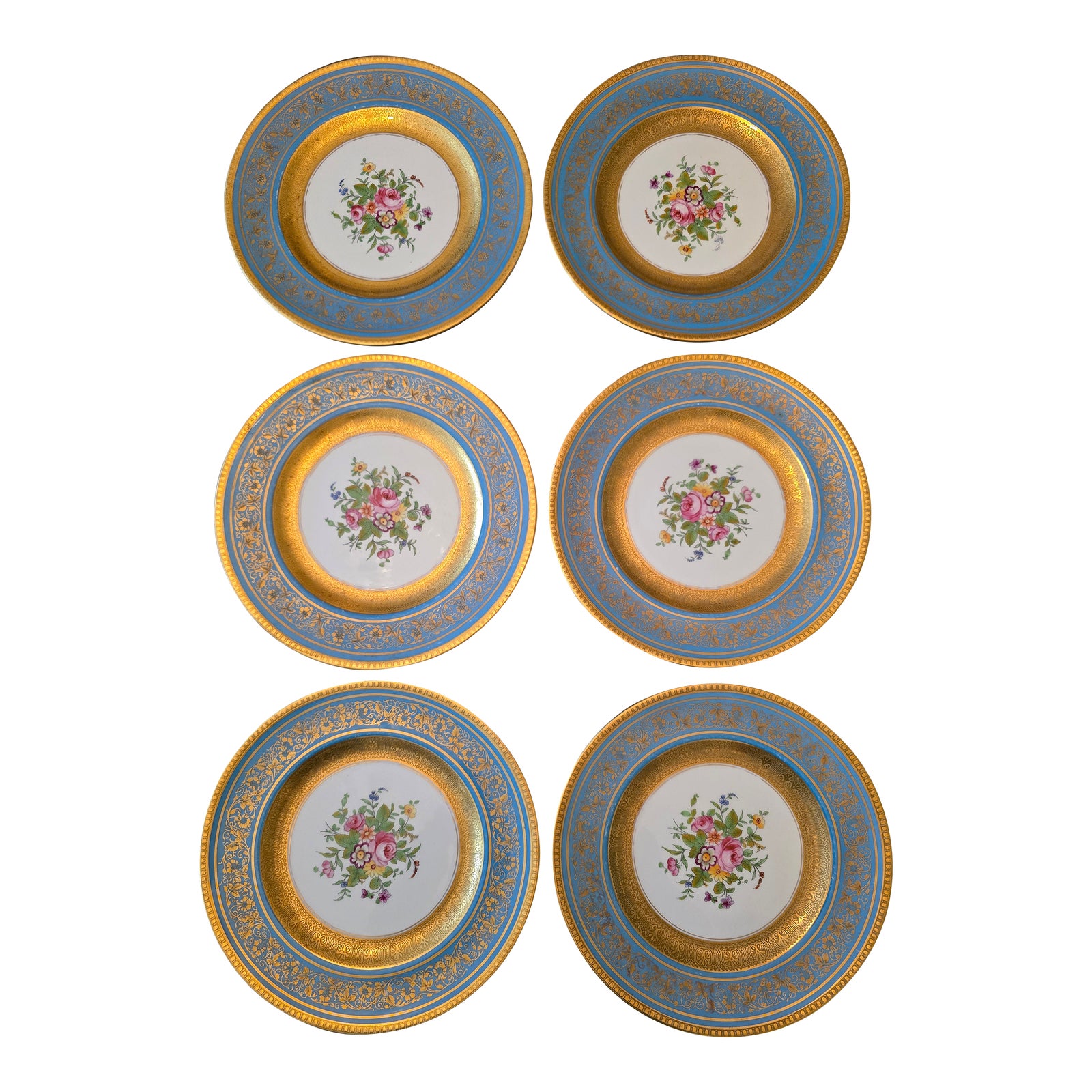 Pre Mid Century Vintage Set of 6 Gold Overlay Plates | Chairish