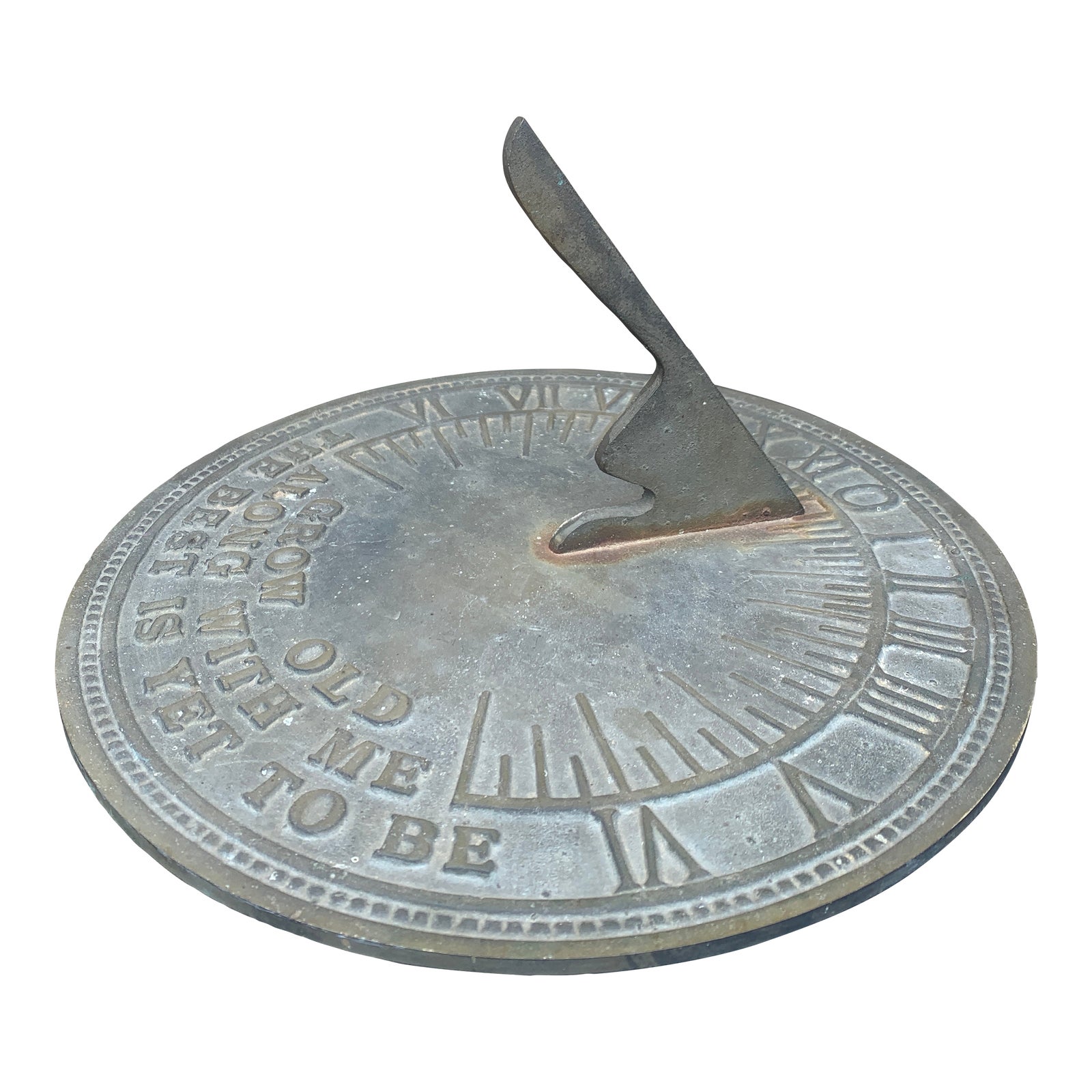 Vintage English Country Iron Verdigris Garden Sundial "Grow Old Along ...