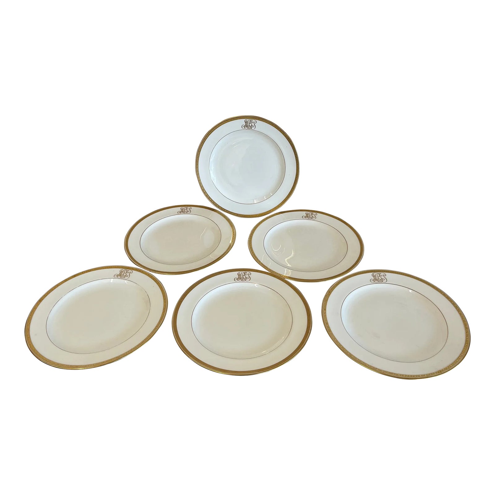 Antique English Monogrammed Dinner Plates by Cauldon | Chairish