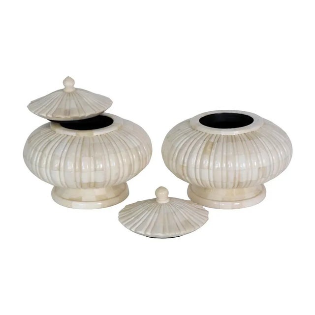 Indian Bone Inlay Jars - a Pair | Chairish