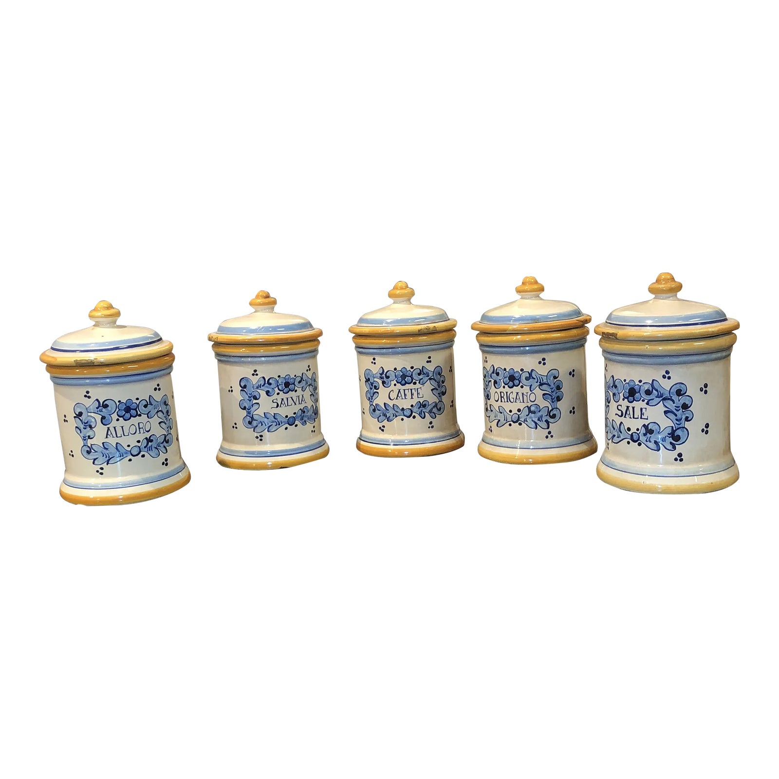 Italian Hand Painted Ceramic Canister - Set of 5 | Chairish