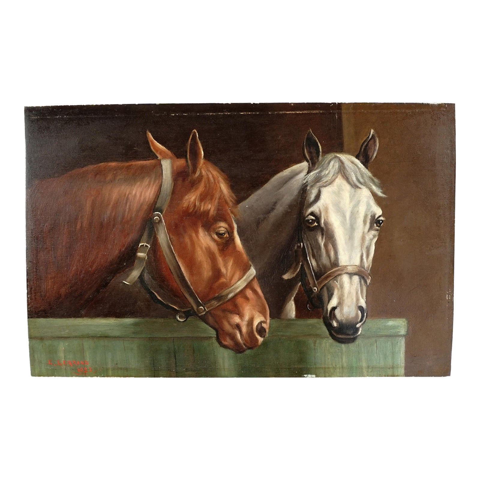 Antique Horse Portrait Oil Painting Equestrian Thoroughbred, Dated 1923 ...